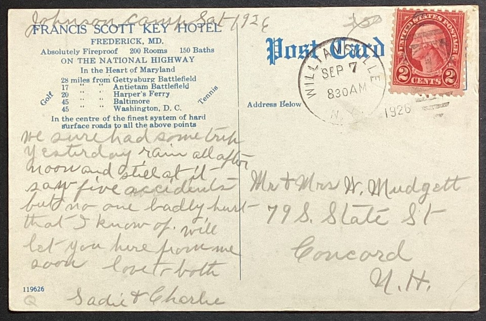 Frederick Maryland Francis Scott Key Hotel Vintage Standard Postcard ...