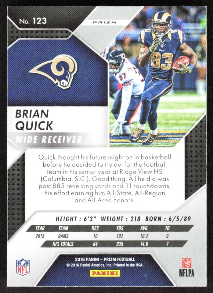 2016 3383B Panini Prizm SILVER SHIMMER PRIZM Brian Quick Los Angeles ...