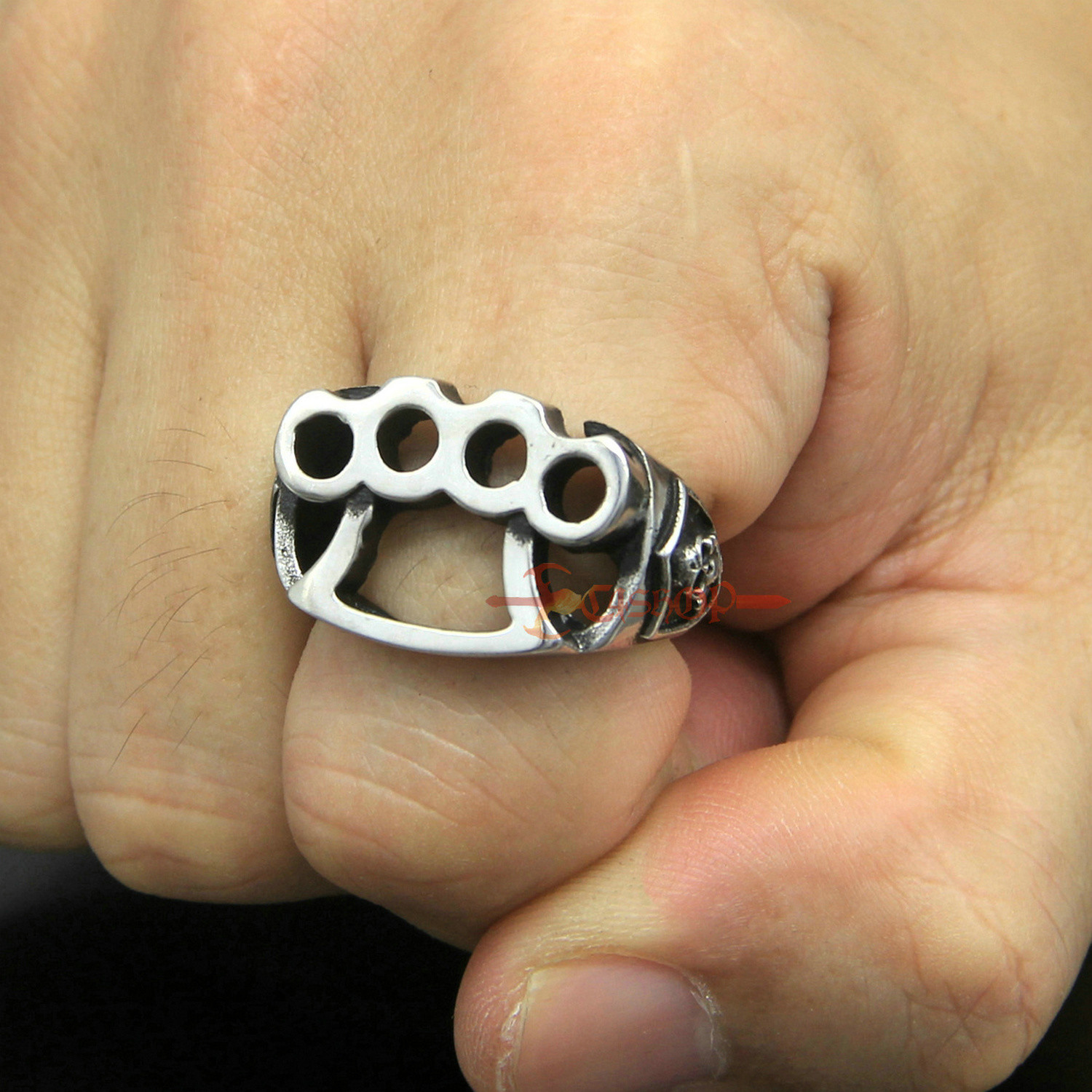 Men's Skull Brass Knuckles Duster 316L Stainless Steel Ring Silver ...