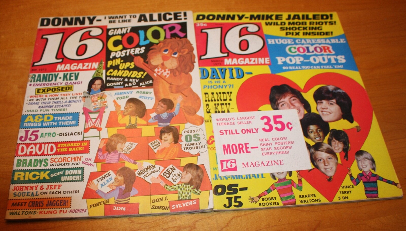 VINTAGE 16 MAGAZINE MAR. 1973 NOV 1973 DAVID CASSIDY, JACKSON 5, DONNIE ...