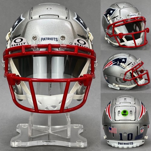 New England Patriots Drake Maye Silver 3D Printed Schutt F7 Football ...