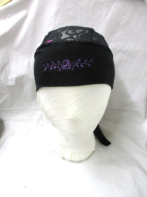Black Ladies Do Rag Dew Rag Doo Rag Skull Cap Hat Cap Purple Rose and ...