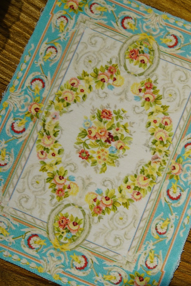 1:12 Baby Blue Beautiful Floral Bouquet French Swirls Miniature Rug | eBay