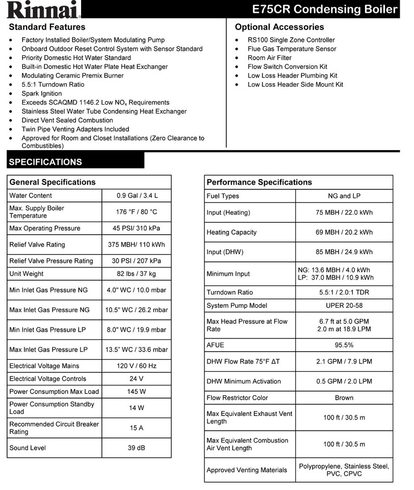 RINNAI Combination Heater Boiler E75CRN, Wall Mounted 75,000 BTU ...