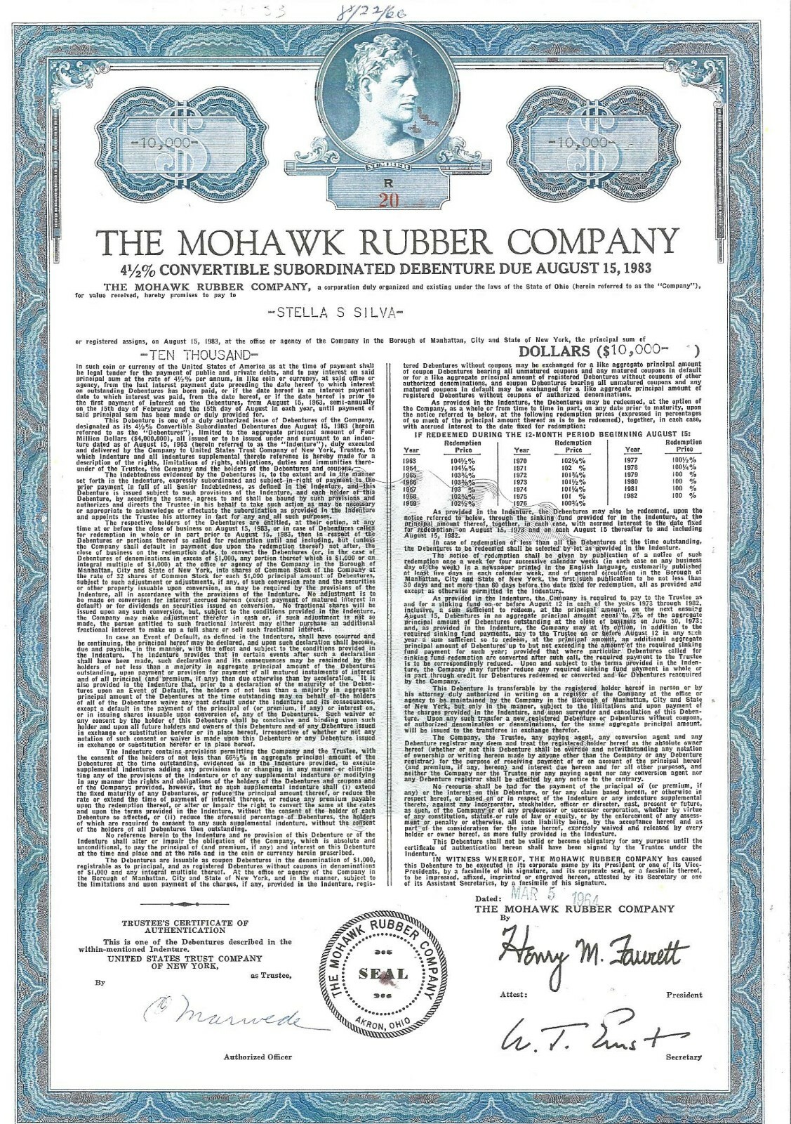 THE MOHAWK RUBBER COMPANY......1964 CONVERTIBLE SUBORDINATED DEBENTURE ...