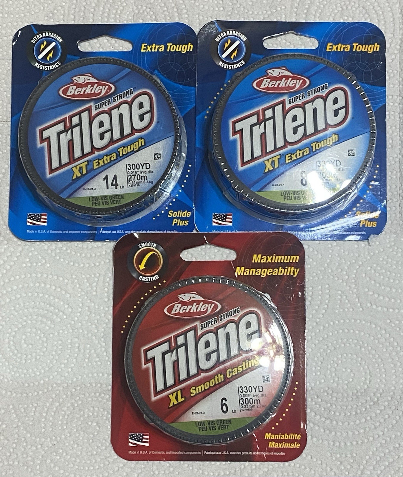 Lot of 3 Berkley Trilene Fishing Line XT Extra Tough-XL Smooth Casting ...