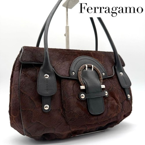 Salvatore Ferragamo Gancini Calf Hair Leather Hand Tote Bag Preowned ...