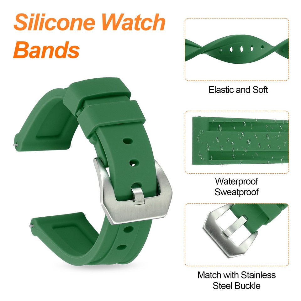 Silicone Watch Bands 20mm Soft Watch Band with Silver Buckle, Drak ...
