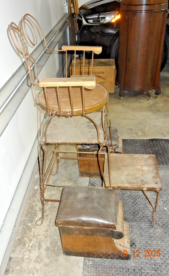 Antique Twisted Iron Metal Shoe Shine Chair Station Stand Ice Cream ...