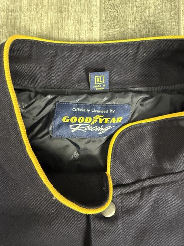Vintage Goodyear Racing Jacket Mens XL Blue Yellow Snap Up Retro Nascar ...