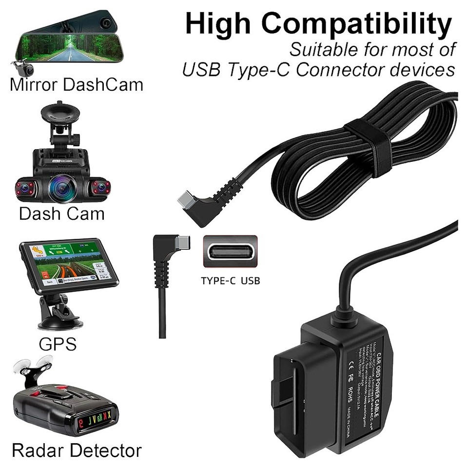Dash Cam Hardwire Kit,Dash Camera USB Type C Hardwire Kit with Cable ...