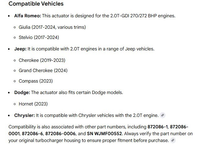 2017-2024 ALPHA ROMEO JEEP DODGE 2.0L TURBO ELECTRIC ACTUATOR SERVO ...
