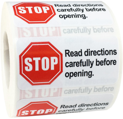 Stop Read Directions Carefully Before Opening Stickers, 1 x 2 Inches ...
