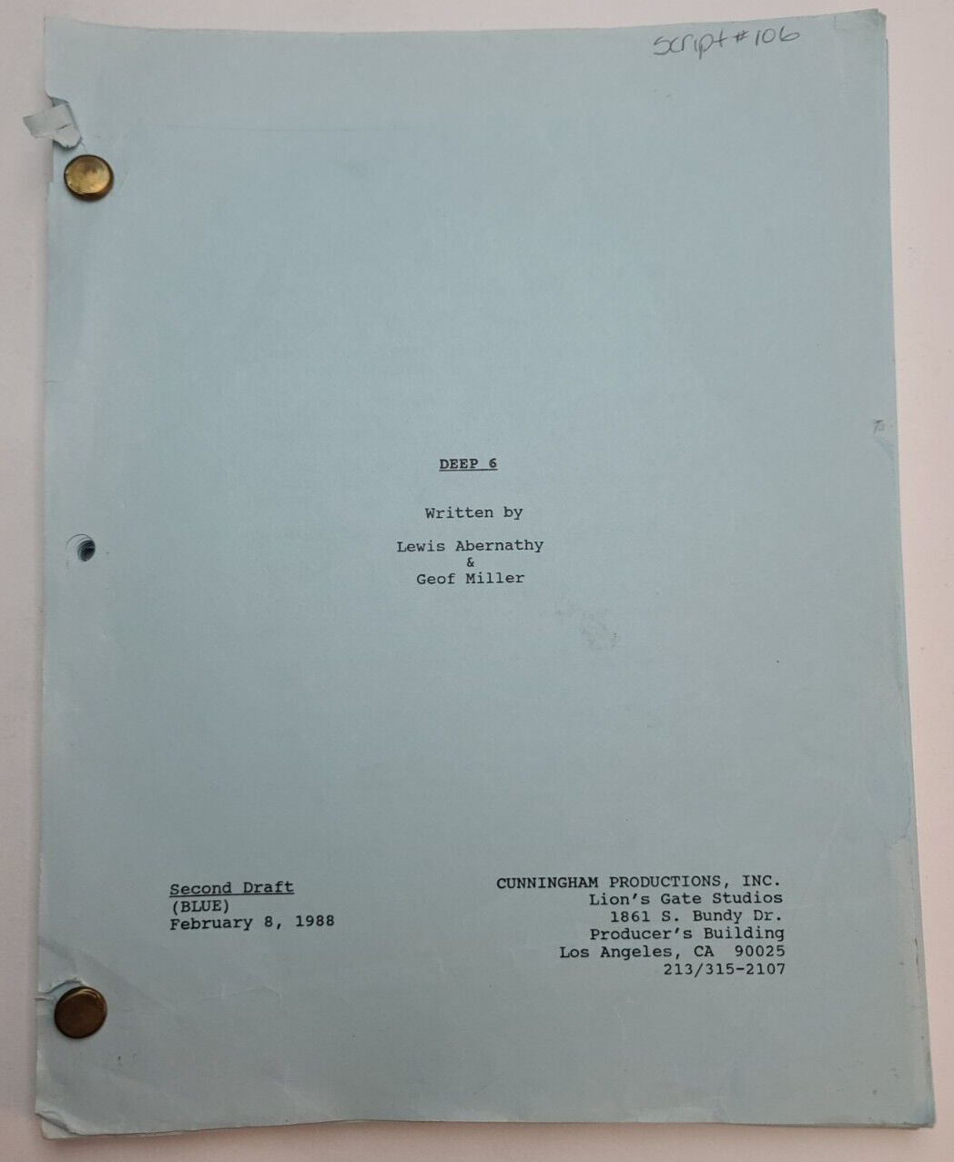 DEEPSTAR SIX / Lewis Abernathy 1988 Screenplay, giant prehistoric ...