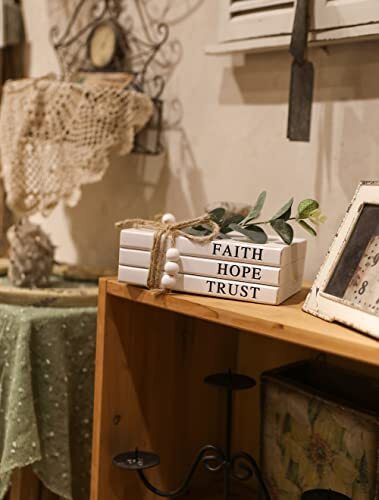 3 Pieces Wooden Decorative White Books Rustic Farmhouse Book Stack Faux ...
