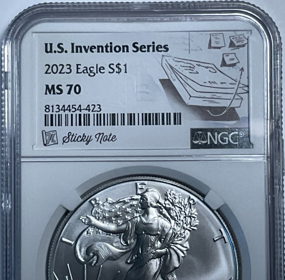 2023 1 oz American Silver Eagle, US Invention Series, Sticky Note, NGC ...