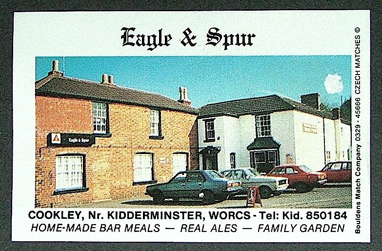 Matchbox label Pub Inn Eagle & Spur Cookley Kidderminster Worcs MD611 ...