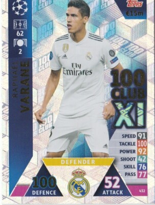 RAPHAEL VARANE 100 CLUB TOPPS MATCH ATTAX UCL 2018-19 MINT REAL MADRID ...