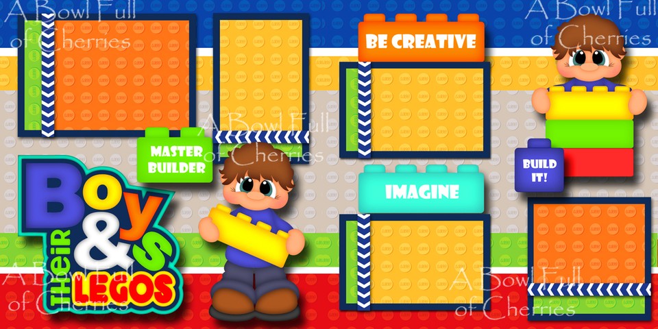 LEGO ~ block BOY SCRAPBOOK PAGES printed layout paper piecing legos ...