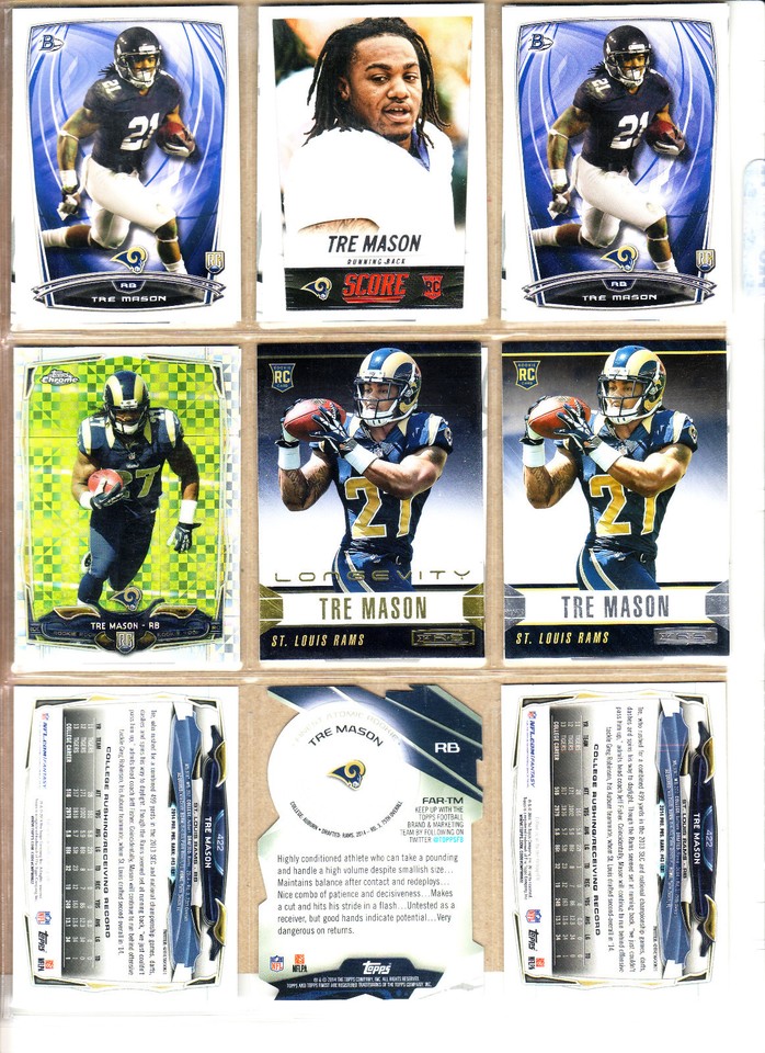 Tre Mason-15 Card Rookie Lot-All Rookies-Some Refractors-Mint-Rams ...