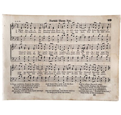 1865 Forbid Them Not Victorian Sheet Music Small Page Rare Happy Voices ...