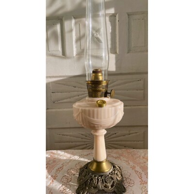 Antique Aladdin Pink Alacite Oil Lamp Added Cast Iron Ornate Base | eBay