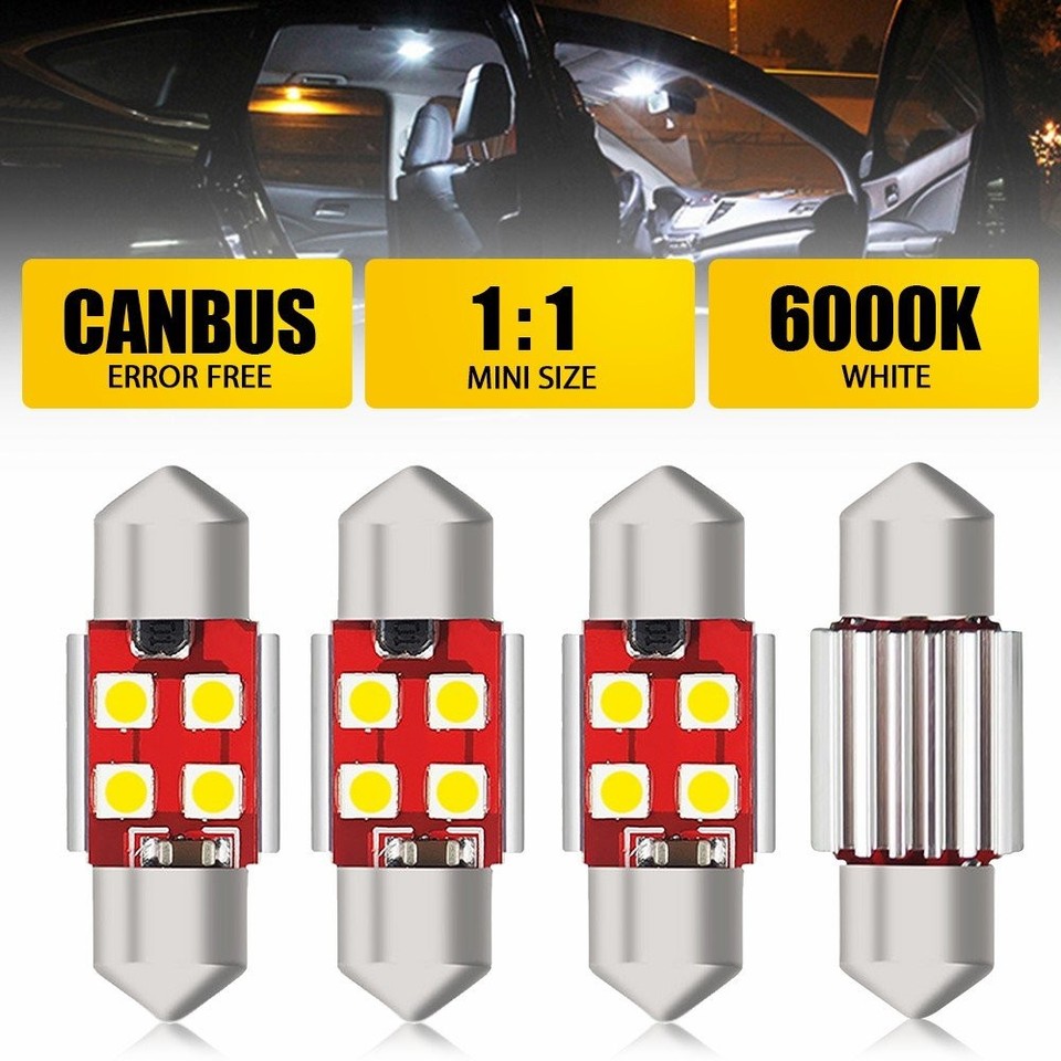 4pcs 31MM Festoon DE3175 LED Map/Dome Interior Light Bulbs 6000K White ...
