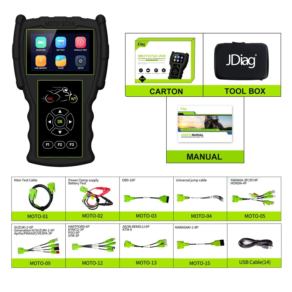 JDiag M100 Pro Motorcycle Scanner Code Reader Diagnostic Tool Battery ...