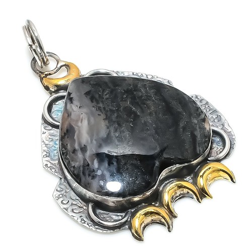 Natural Honey Dendritic Gemstone 925 Sterling Silver Two Tone Pendant 2 ...