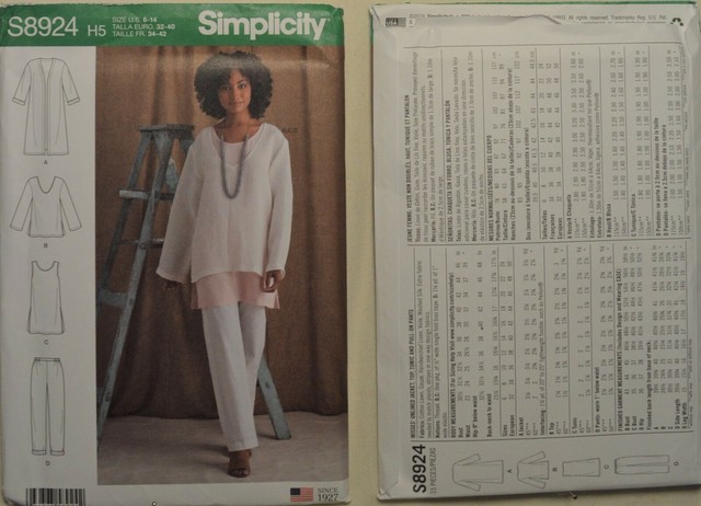 Simplicity S8924 Sewing Pattern Womens Misses Jacket Top Tunic Pants Sz ...