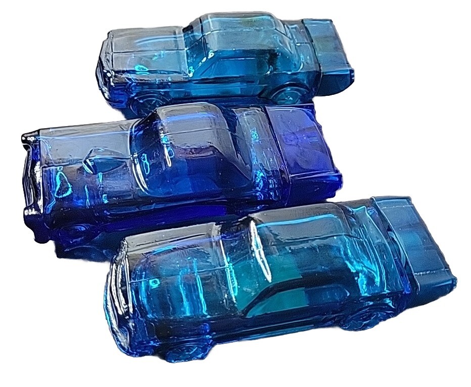 Vintage Avon Blue Glass Cars Perfume Bottles Lot Of 3 '64 Mustang ...