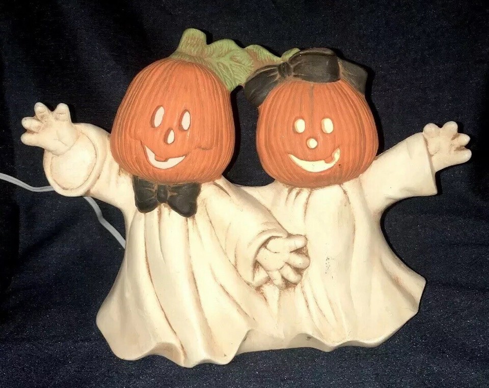Ceramic Halloween Ghosts Jack O Lantern Electric Light On/Off Switch ...