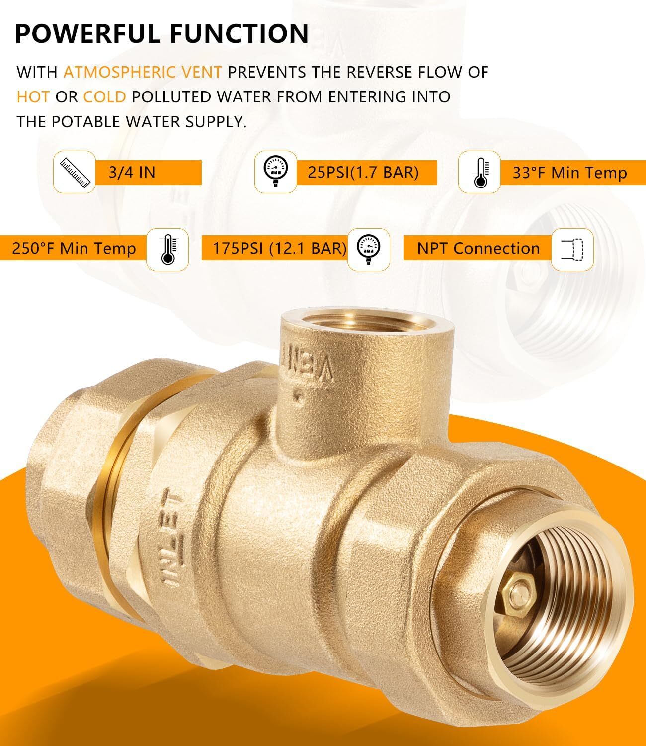 3/4" Dual Check Valve Backflow Preventer With Atmospheric Vent for ...