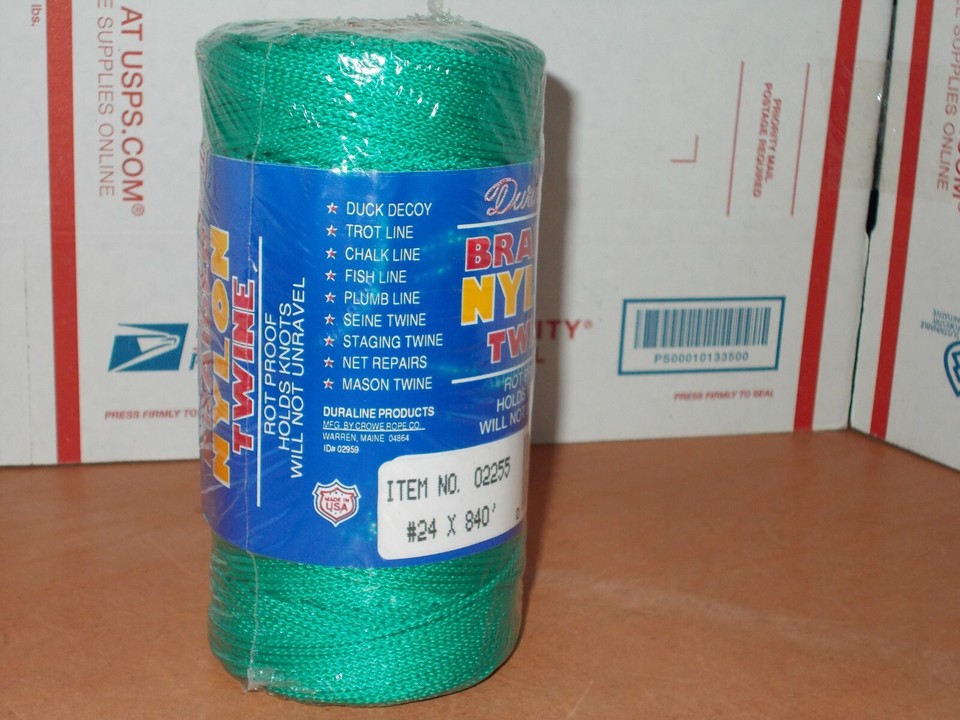 DURALINE BRAIDED NYLON TWINE #24 X 840FT. GREEN BANK LINE FISHING ...