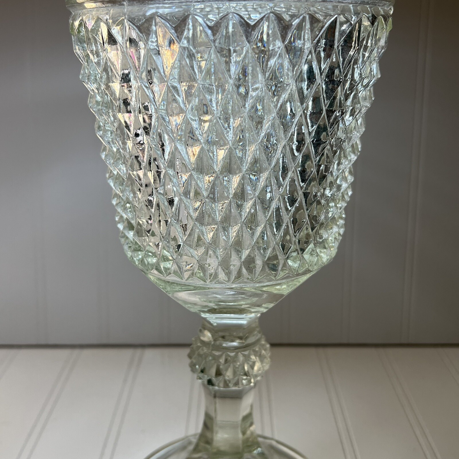 Indiana Glass Diamond Point Clear Scallop Footed Urn No Lid Pressed 11