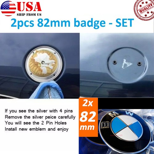 2 x 82mm BMW 1 2 3 4 6 5 7 8 Series Front Hood Rear Trunk Bonnet Emblem ...