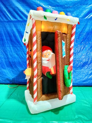 6' Gemmy Airblown Inflatable Animated Santa in Gingerbread Outhouse ...