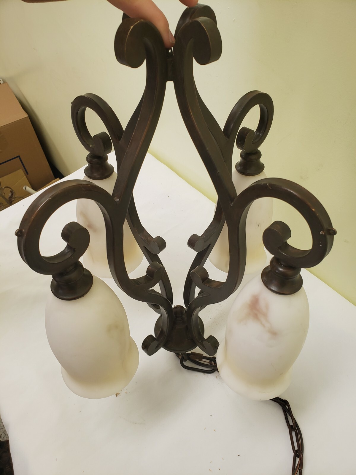 Feiss Pasquale Miranda Four Light Cast Iron Chandelier Alabaster Shades ...