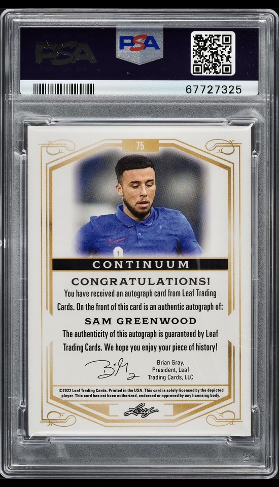 2022 Sam Greenwood Rookie PSA 9 Auto /44 Leeds United Leaf Continuum ...