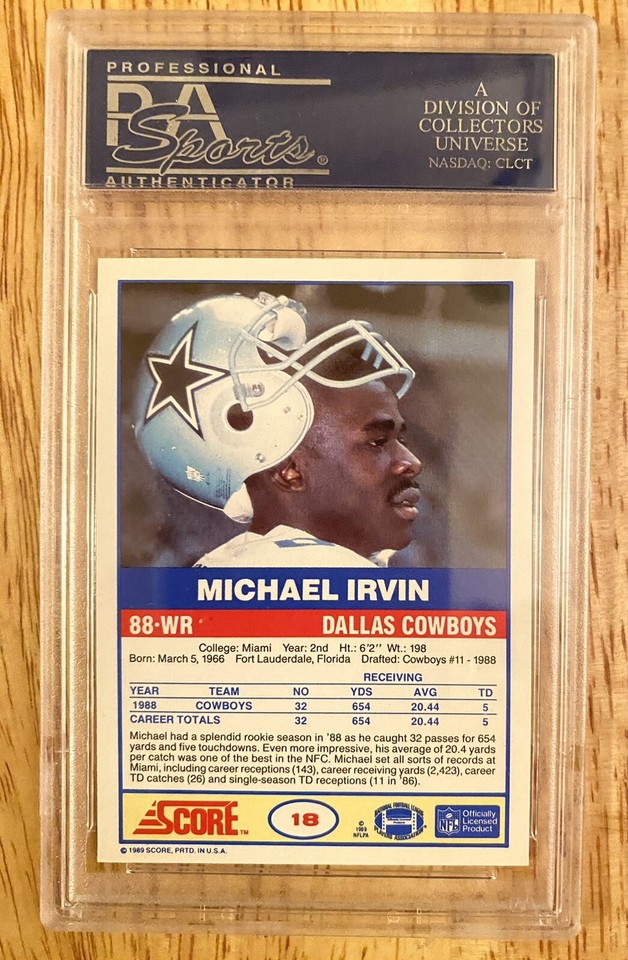 1989 Score #18 MICHAEL IRVIN Rookie RC - PSA 9 MINT - HOF Dallas ...