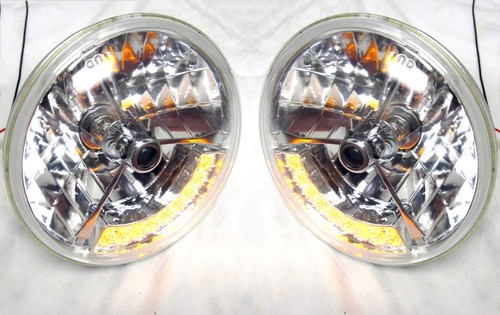 Street Hot Rod 7" Tri Bar Black Dot H4 Headlights w/ Amber LED Turn ...
