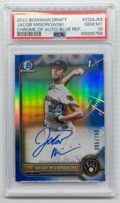 2022 Bowman Chrome Draft Jacob Misiorowski Blue Refractor Auto #065/150 PSA 10 | eBay