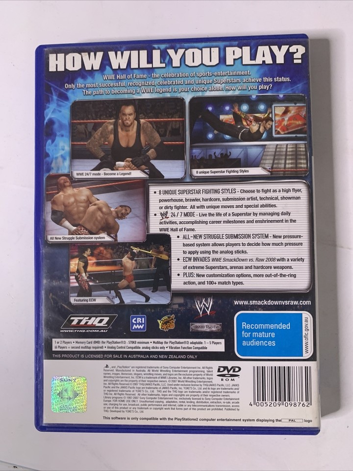 WWE Smackdown Vs Raw 2008 PS2 Sony Playstation 2 PAL Game Complete ...
