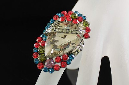 FASHION COCKTAIL RING MULTI AUSTRIAN RHINESTONE CRYSTAL JEWELRY LARGE ...