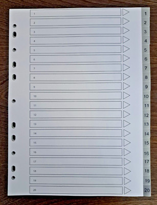 3x PACKS A4 20 PART NUMBERED 1-20 GREY POLYPROP FILE SUBJECT DIVIDERS ...