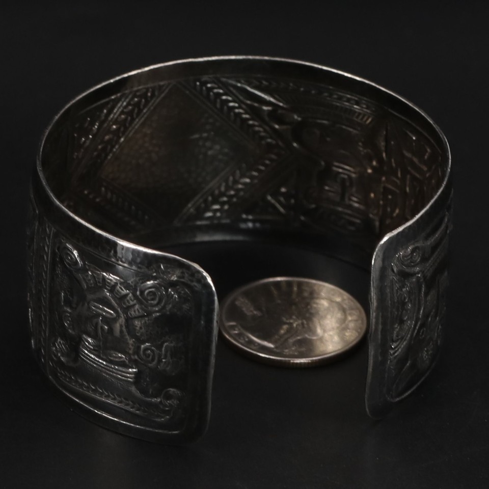 VTG Sterling Silver - PERUVIAN Inca Deity Repousse 7" Heavy Cuff ...