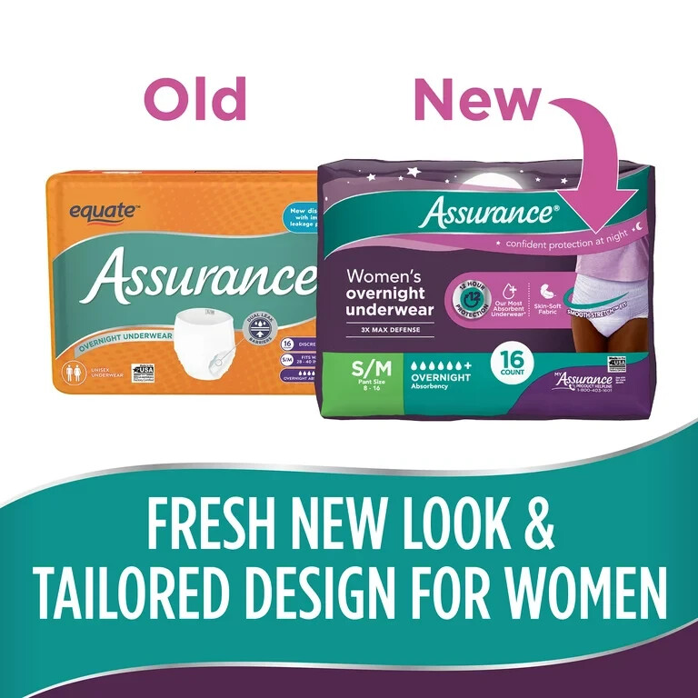 64 Count Assurance Women's Incontinence Underwear Overnight Absorbency ...