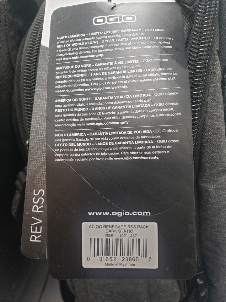 OGIO Renegade Backpack Renegade Dark Static Missing Strap Connectors ...