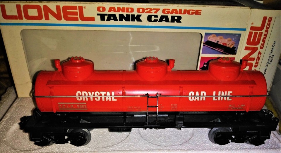 VINTAGE LIONEL 1980 O GAUGE CRYSTAL CAR LINE 3 DOME TANK CAR #6-9353 ...