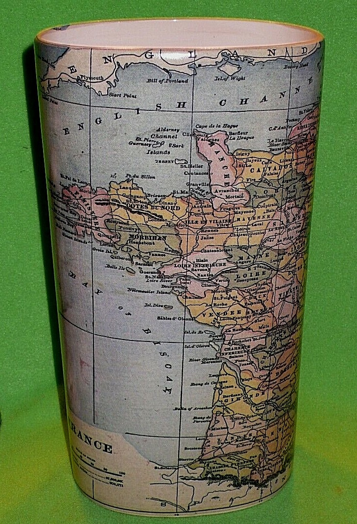 High Quality pottery ' MAP of FRANCE ' tall vase. Oblong cylinder shape ...